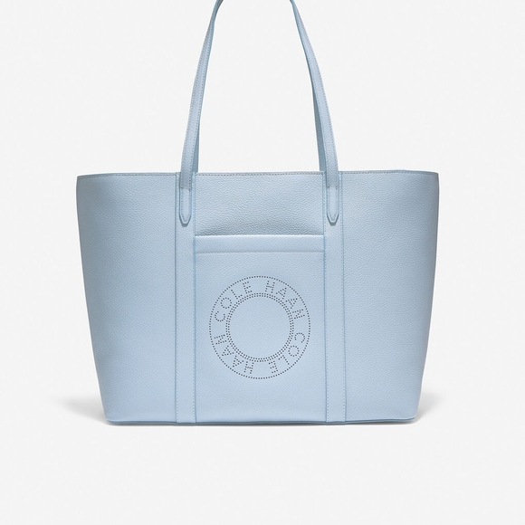 Cole Haan | Bags | Cole Haan Fog Blue Leather Zip Top Tote | Poshmark